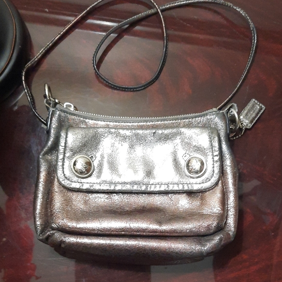 Coach | Bags | Coach Poppy Metallic Silver Crossbody Bag | Poshmark